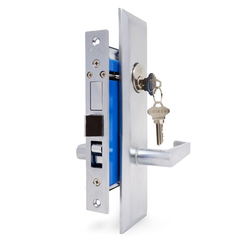 2-1/2" Lever Mortise Keyed Lock Set with 2 SC1 Keys | Satin Chrome ...