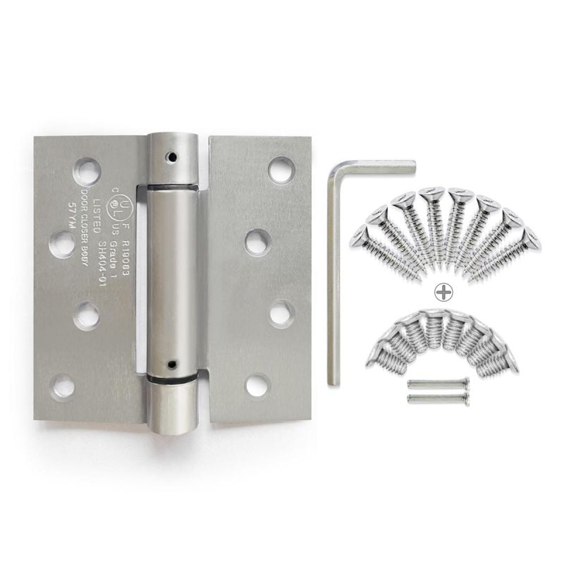 4" Residential Spring Hinges, 2 PCS Per Box, Adjustable Speed, Dull Chrome
